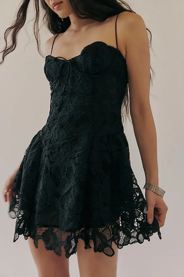 For Love & Lemons Coco Lace Sleeveless Mini Dress In Black - 75
