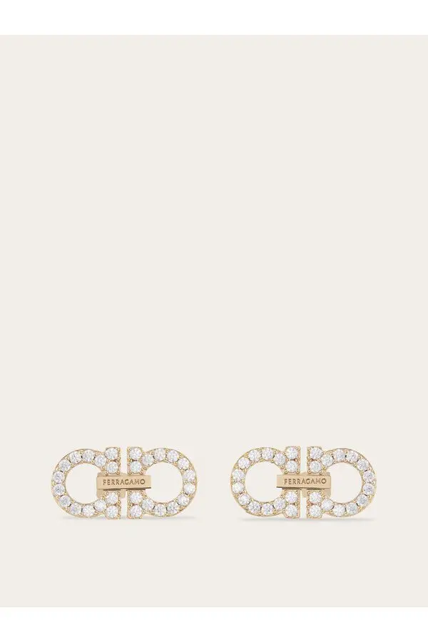 FERRAGAMO Double Gancini Crystal Embellished Earrings - Gold