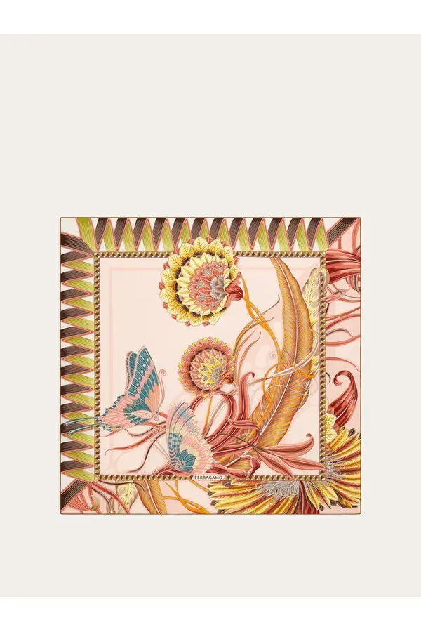 FERRAGAMO Flowers And Butterflies Print Silk Scarf - Pink