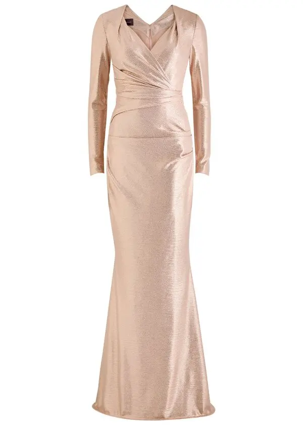 Talbot Runhof Wrap-effect Lamé Gown