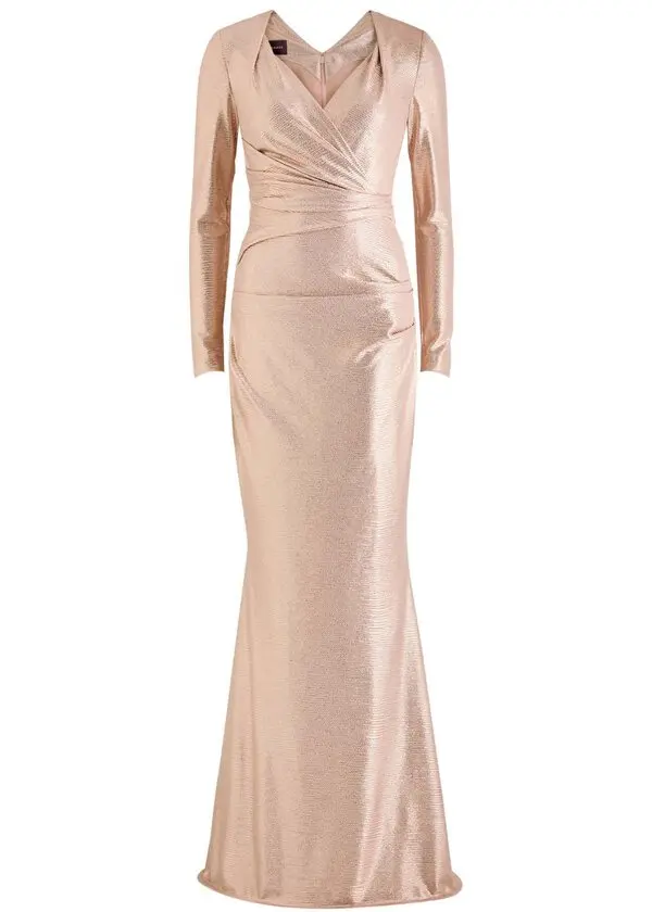 Talbot Runhof Wrap-effect Lamé Gown