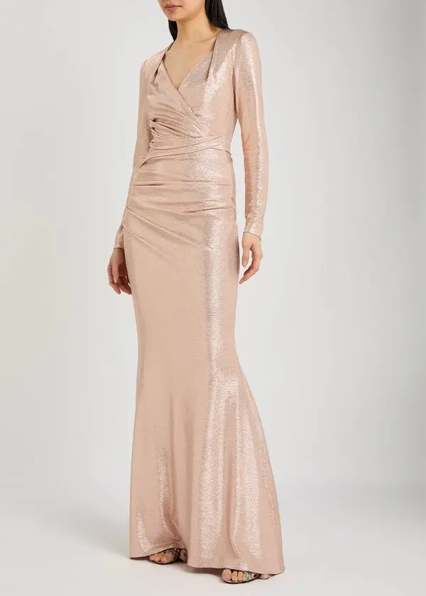 Talbot Runhof Wrap-effect Lamé Gown