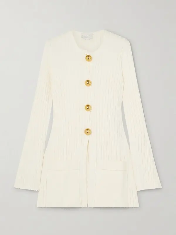 Stella McCartney Ribbed-knit Cardigan - Neutrals
