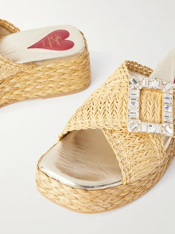 ROGER VIVIER 60 Embellished Raffia Platform Mules