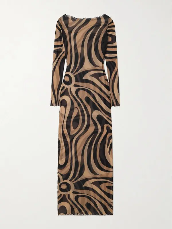 Emilio Pucci Marmo Printed Mesh Maxi Dress - Black
