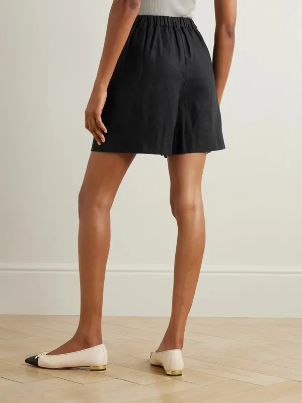 Posse Marchello Pleated Linen Bermuda Shorts - Black