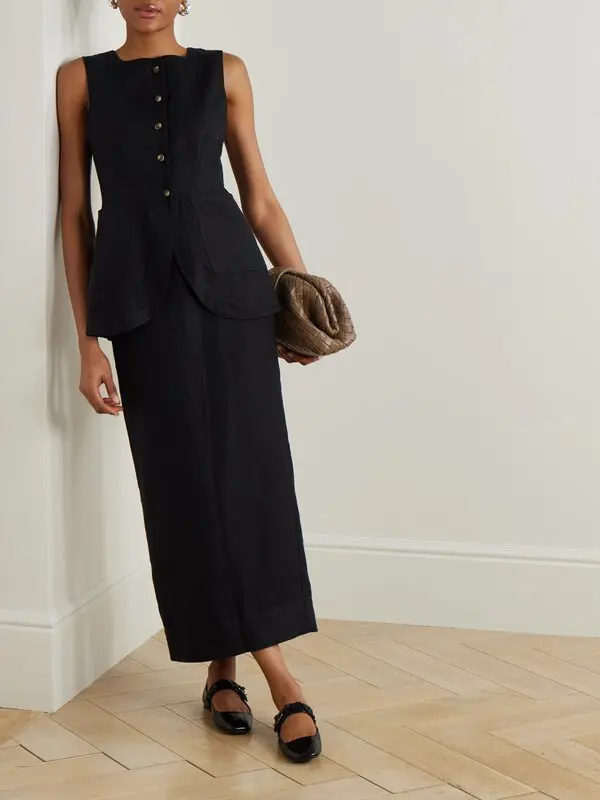 Posse Emma Linen Midi Skirt - Black