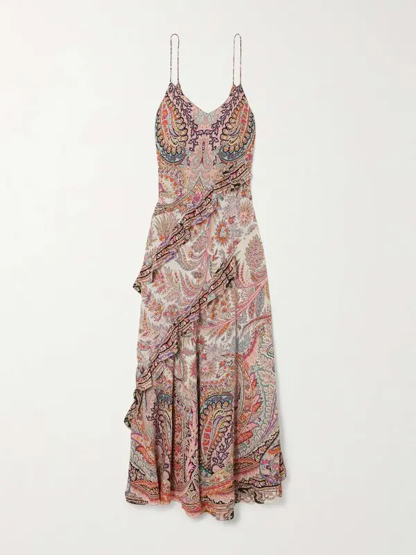 Etro Ruffled Printed Georgette Midi Dress - Baby Pink
