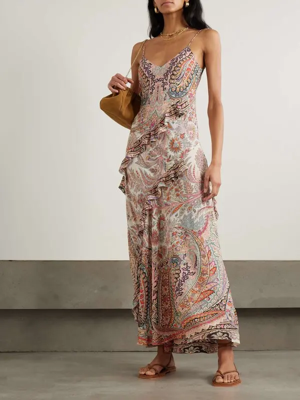Etro Ruffled Printed Georgette Midi Dress - Baby Pink
