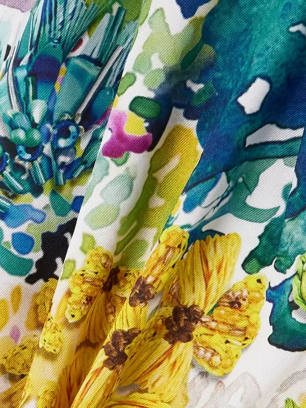MARY KATRANTZOU Vallo Pleated Printed Twill Shorts - Blue