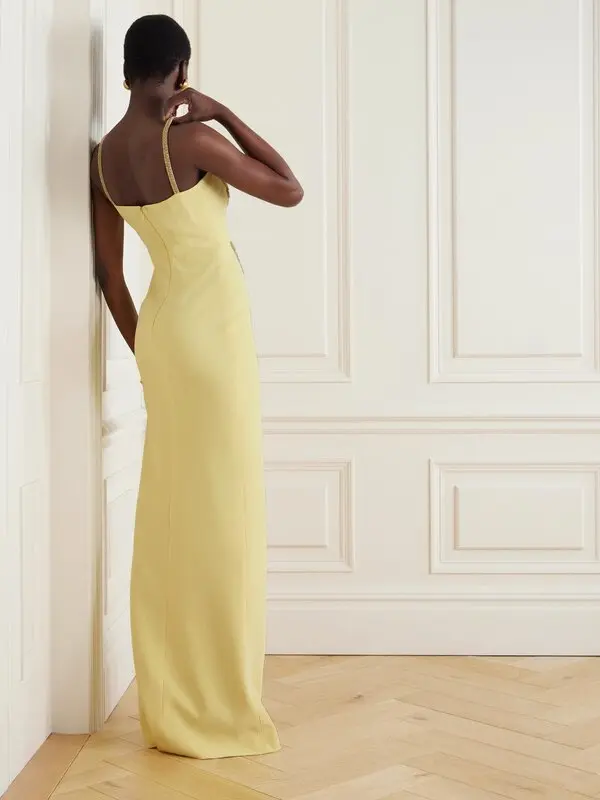 Georges Hobeika Embellished Silk-Blend Crepe Gown - Women - Yellow Dresses - XL