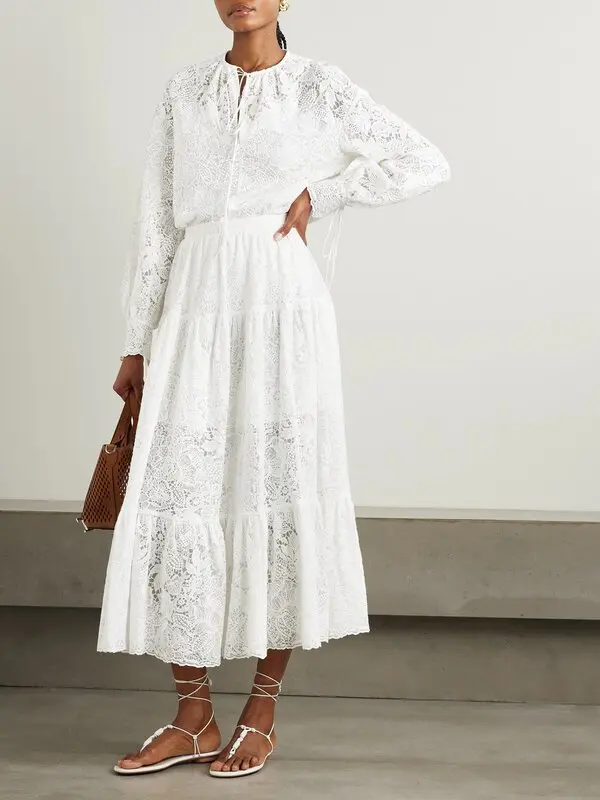 Erdem Tie-neck Cotton-lace Blouse - Neutrals