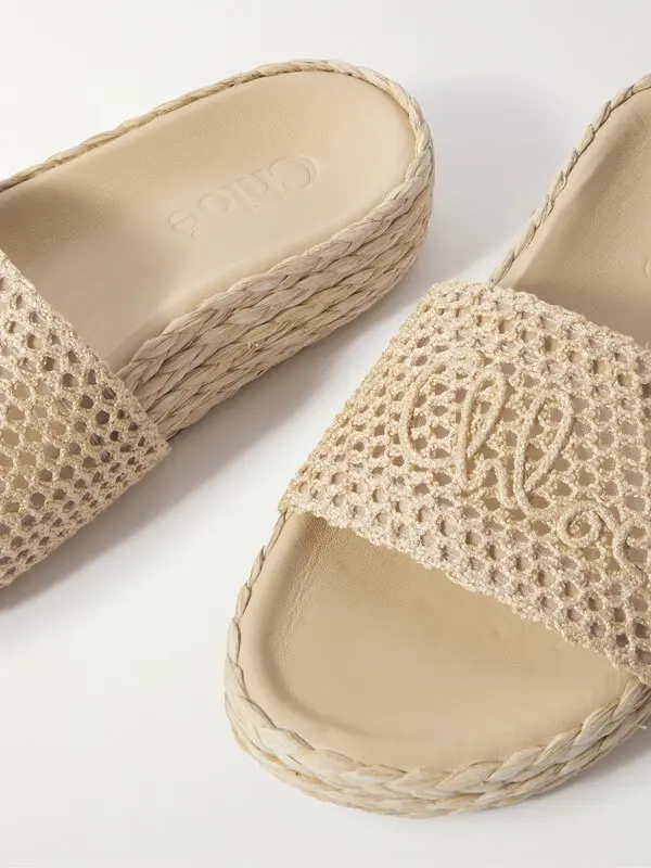 Chloé Isla Crocheted Raffia Slides - Neutrals
