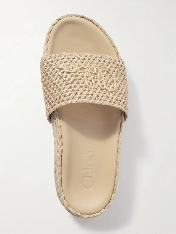 Chloé Isla Crocheted Raffia Slides - Neutrals