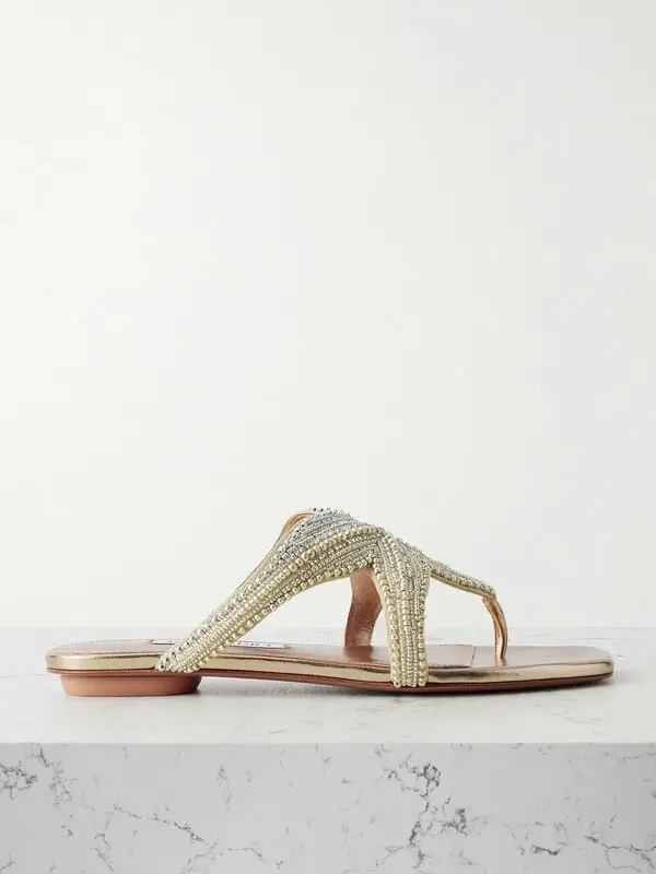 AQUAZZURA Reef Star Bead-embellished Sandals - Neutrals