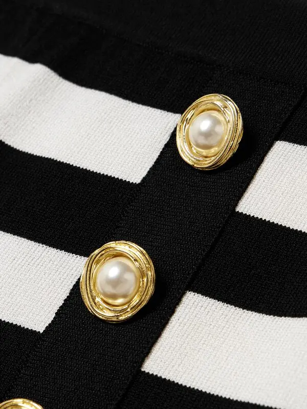 Balmain Faux Pearl-embellished Striped Knitted Shorts