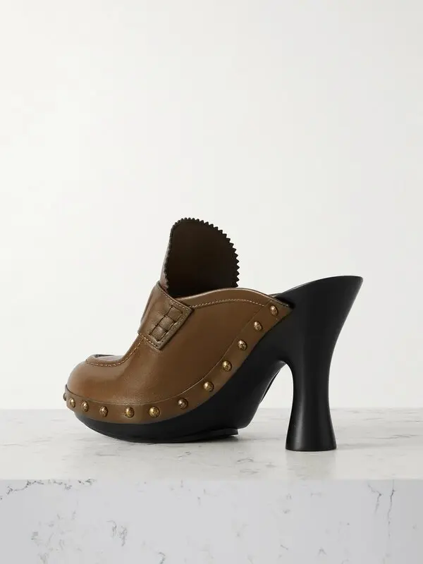 Burberry Studded Leather Mules - Green