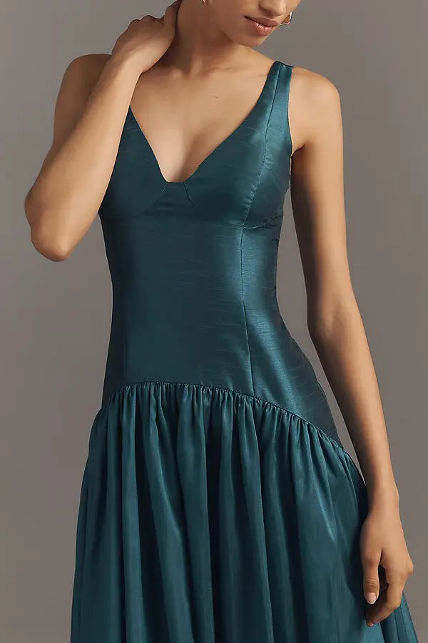 Gabriella V-neck Drop-waist Maxi Dress - Blue