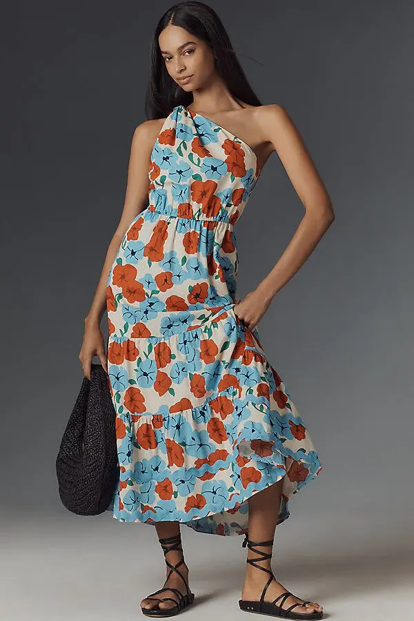 English Factory One-Shoulder A-Line Maxi Dress In Blue Pattern - 36% Off |  Editorialist