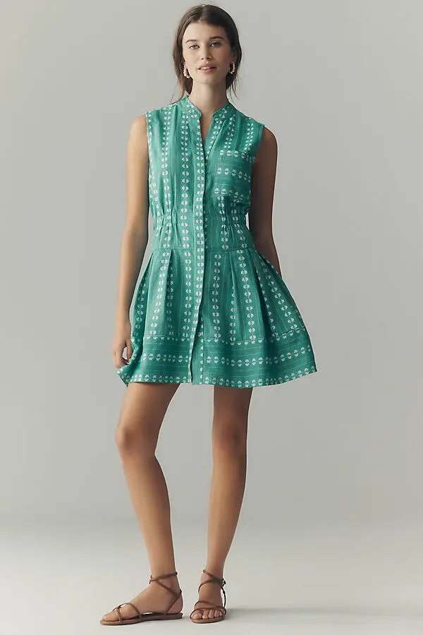 Maeve Sleeveless V-neck Shirtdress - Green