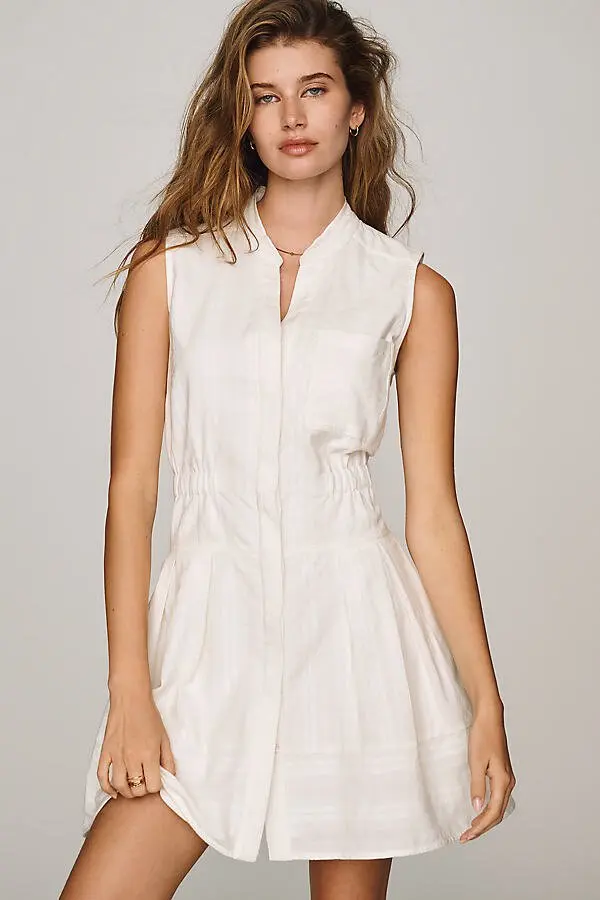Maeve Sleeveless Striped Shirtdress - Powder White