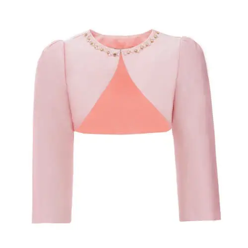 TULLEEN Cropped Satin Cardigan - Peach