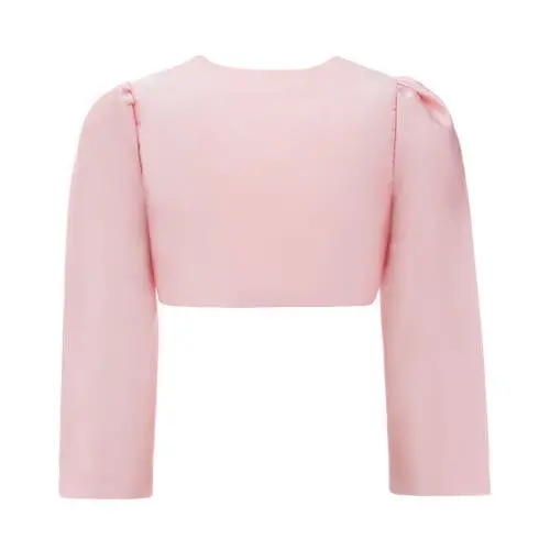 TULLEEN Cropped Satin Cardigan - Peach