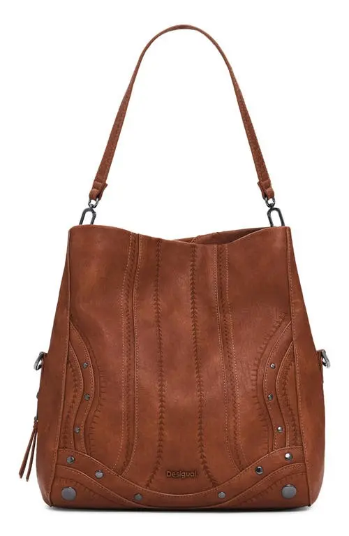 Desigual Embroidered Faux Leather Handbag - Camel