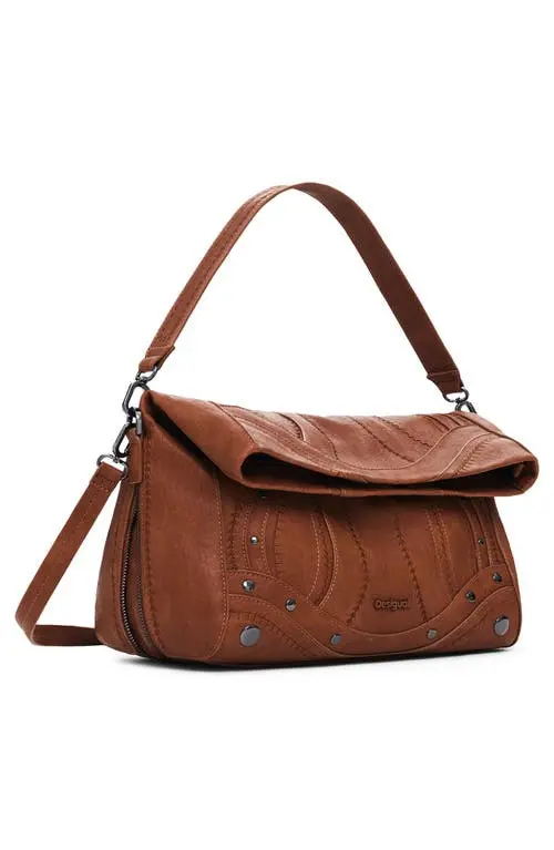 Desigual Embroidered Faux Leather Handbag - Camel