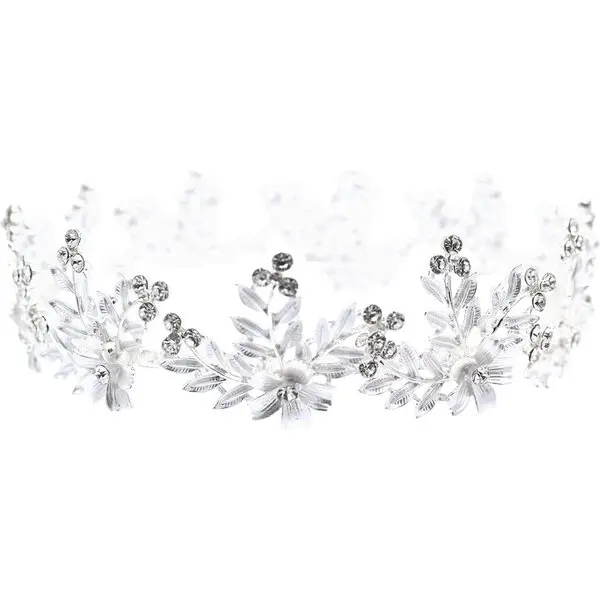 TULLEEN Rhinestone Floral Wreath Crown - Silver