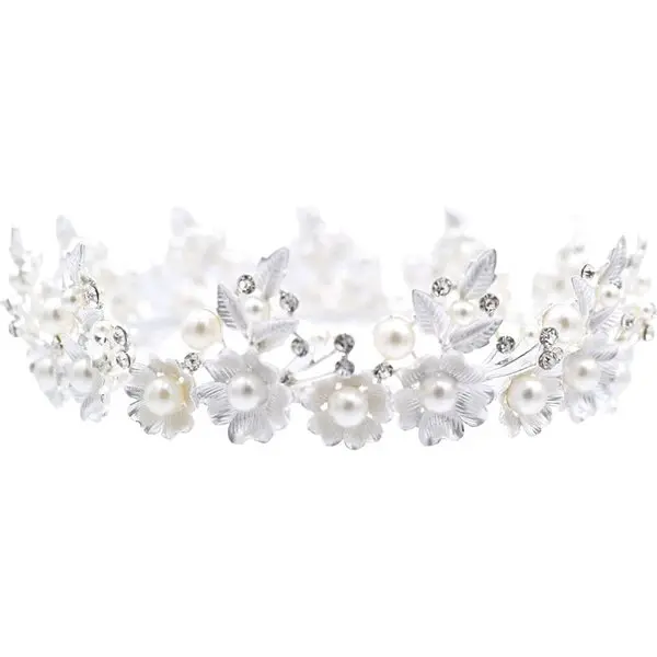 TULLEEN Crystal Pearl Floral Crown - Silver