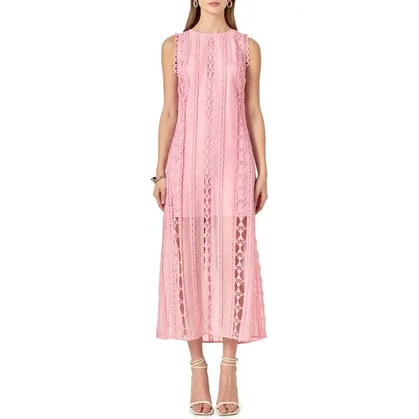 Endless Rose Lace Overlay Midi Dress - Pink