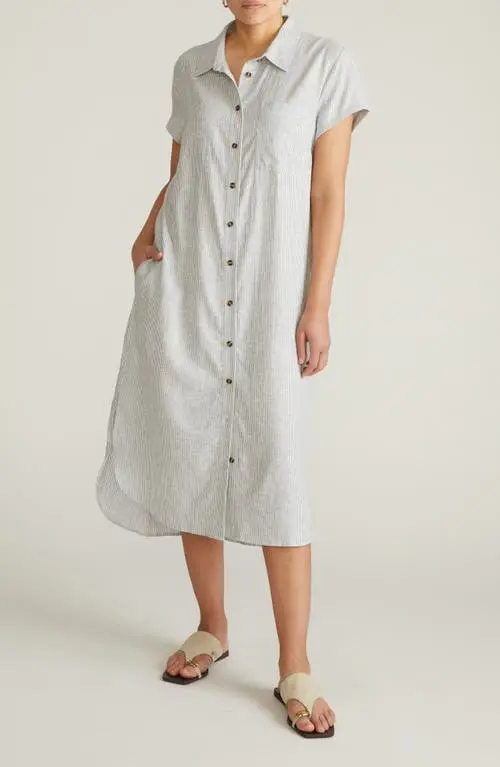 Universal Standard Dune Linen Blend Midi Shirt Dress - Beach Stripe