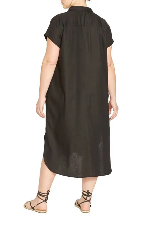Universal Standard Dune Linen Blend Midi Shirt Dress - Black