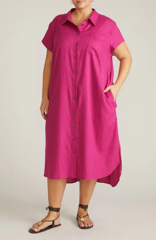 Universal Standard Dune Linen Blend Midi Shirt Dress - Hyper Pink