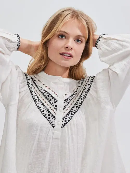RO&ZO Embroidered Yoke Blouse