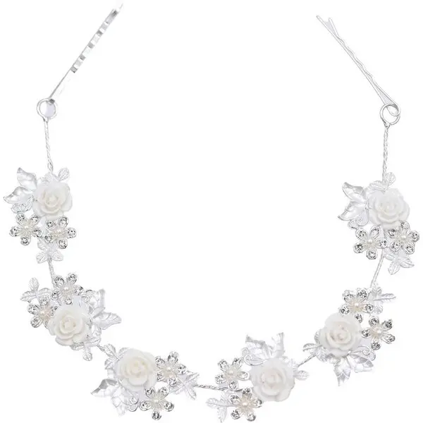 TULLEEN Rhinestone Floral Garland Hair Vine - Silver