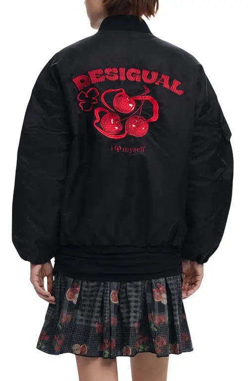 Desigual Cherry Embroidered Bomber Jacket