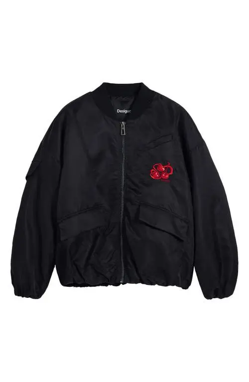 Desigual Cherry Embroidered Bomber Jacket