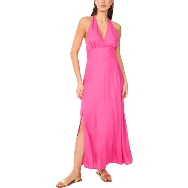 Vince Camuto Beaded Halter Maxi Dress - Fiercely Fuchsia