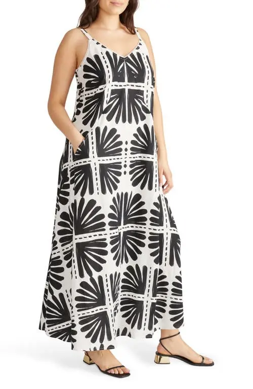 Universal Standard Kite Linen Blend Maxi Dress In Ink Bloom Print - 40% Off  | Editorialist