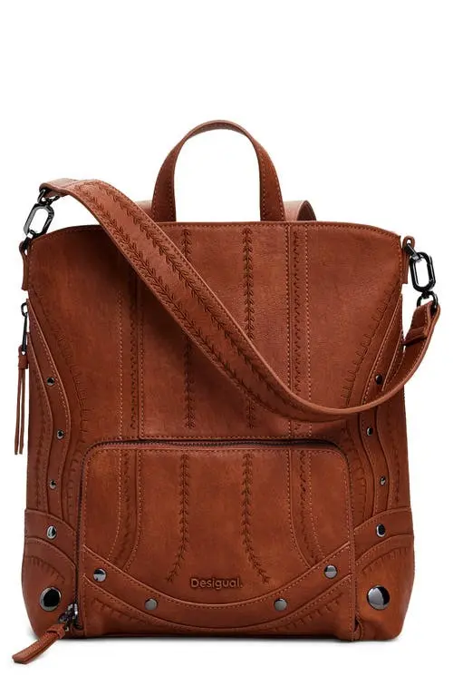 Desigual Mini Embroidered Faux Leather Backpack - Camel