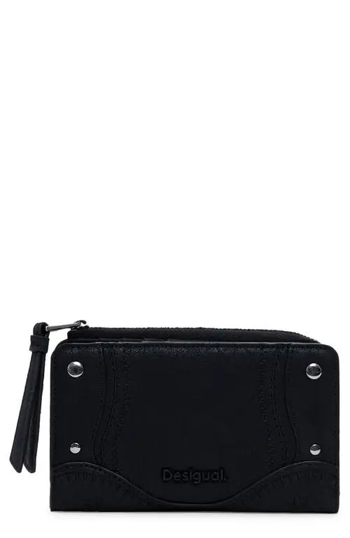 Desigual Medium Embroidered Faux Leather Bifold Wallet - Black