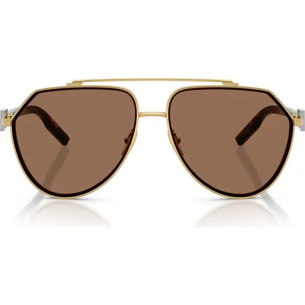 Dolce & Gabbana 62mm Oversized Pilot Sunglasses - Gold/dark Brown