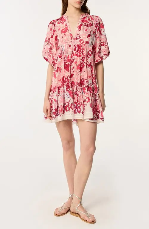 Poupette St Barth Aria Stripe Floral Cotton Cover-up Minidress - Pink