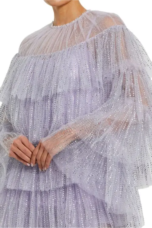 Mac Duggal High Neck Tiered Ruffle Dress