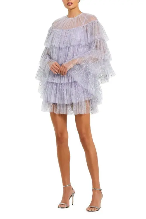 Mac Duggal High Neck Tiered Ruffle Dress - Lilac