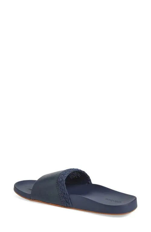 Olukai Pākea Leather Slide Sandal - Mood Indigo / Mood Indigo