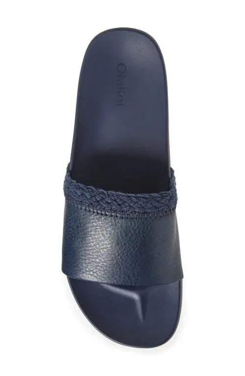 Olukai Pākea Leather Slide Sandal - Mood Indigo / Mood Indigo