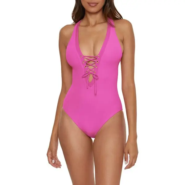 BECCA By Rebecca Virtue Modern Edge Lace-up One-piece Swimsuit - Conch Pink
